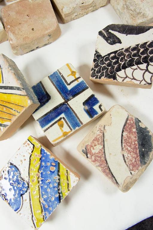 Set of 30 Antique Rustic Italian Hand-Painted Faience Tiles For Sale at ...