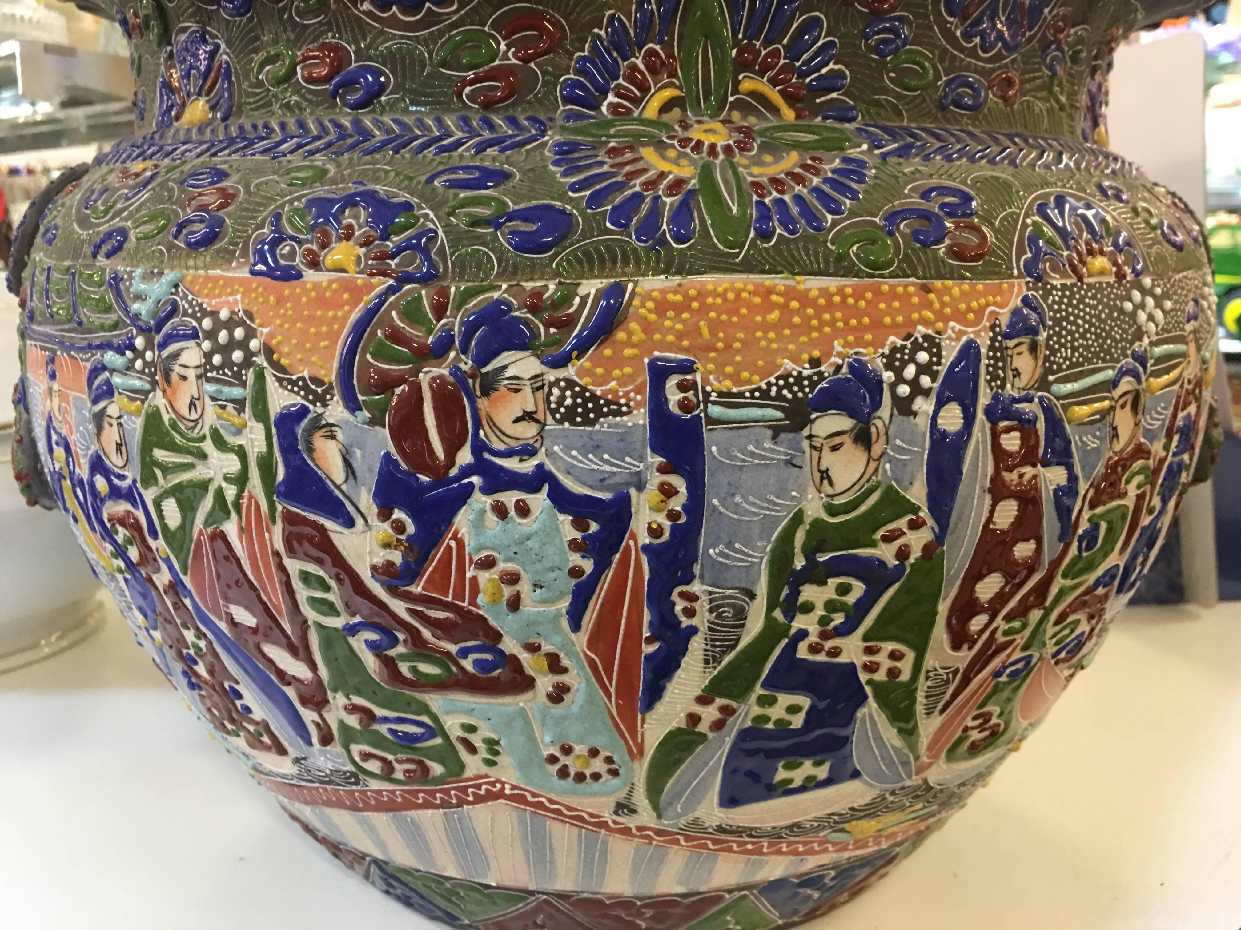 Chinoiserie Big Hand-Painted Vase Signed China at 1stDibs