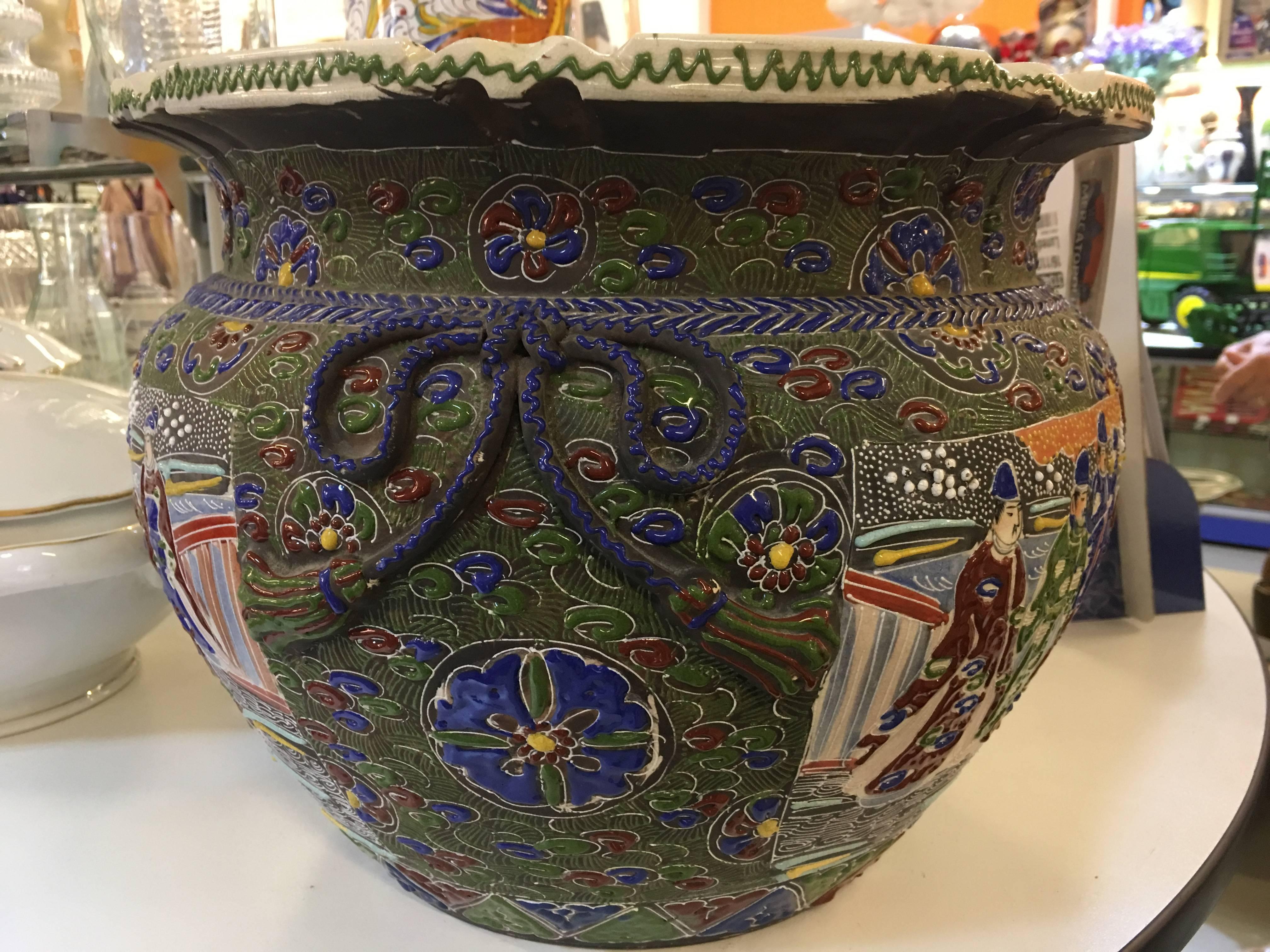 Chinoiserie Big Hand-Painted Vase Signed China at 1stDibs