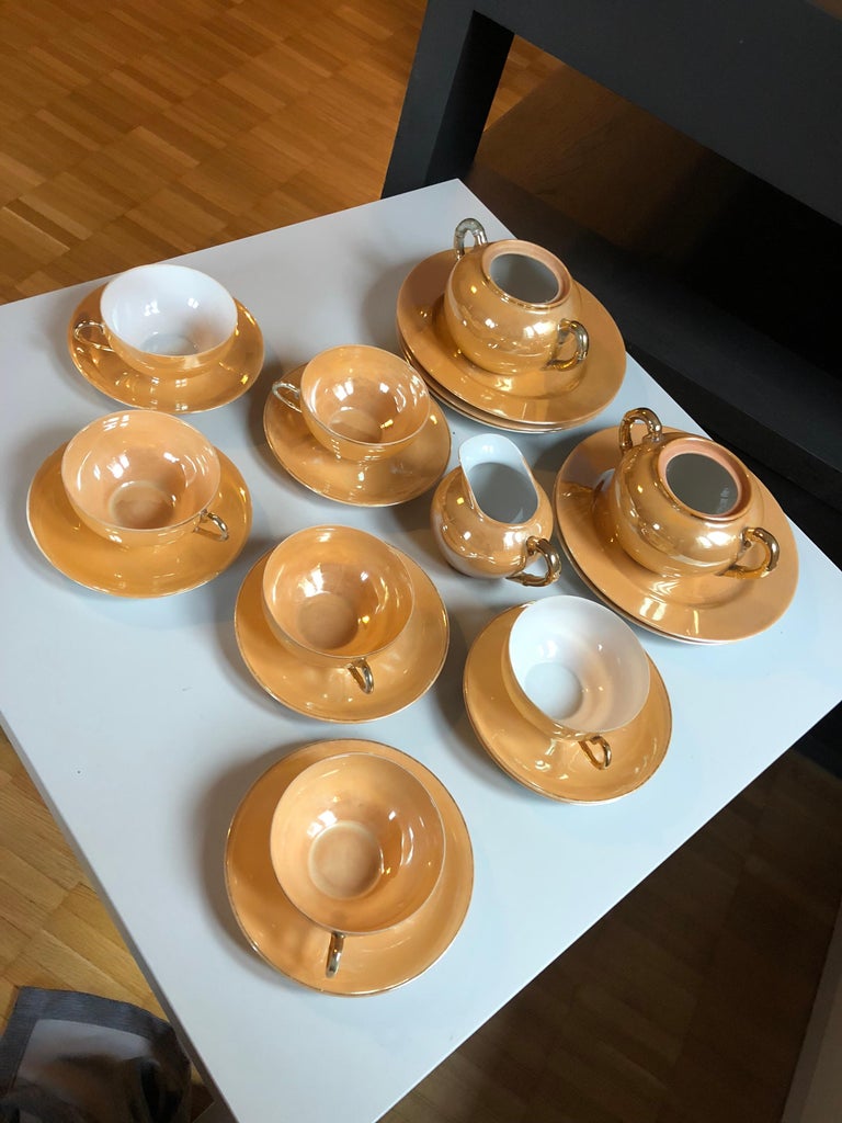 Chinese Fine Porcelain Tea Set of 20th Century Gold / Beige / Orange ...