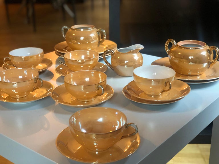 Chinese Fine Porcelain Tea Set of 20th Century Gold / Beige / Orange ...