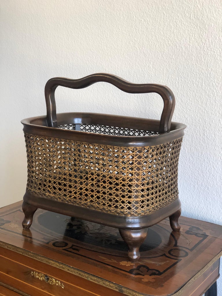 Chippendale Cane Dark Wood Antique Basket for Six Bottles at 1stDibs ...