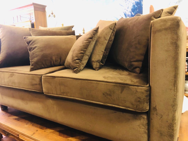20th Century French Chocolate Brown Two-Seated Velvet Sofa with Set of ...