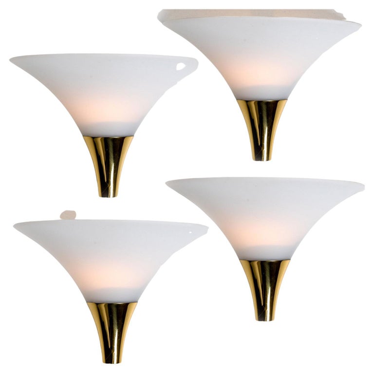 1 of the 4 Opaque Glass / Brass Wall Lights by Limburg,1970s For Sale ...