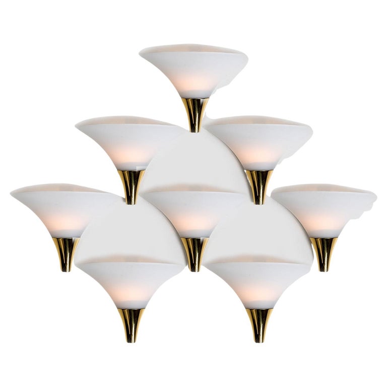 1 of the 16 Opaque Glass / Brass Wall Lights by Limburg, 1970s For Sale ...