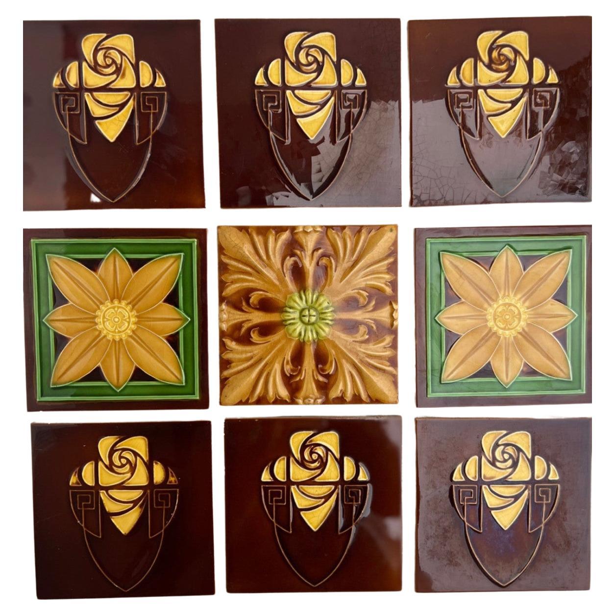 Mixed Art Deco Relief Tiles by Gilliot, Hemiksem, circa 1920 For Sale ...