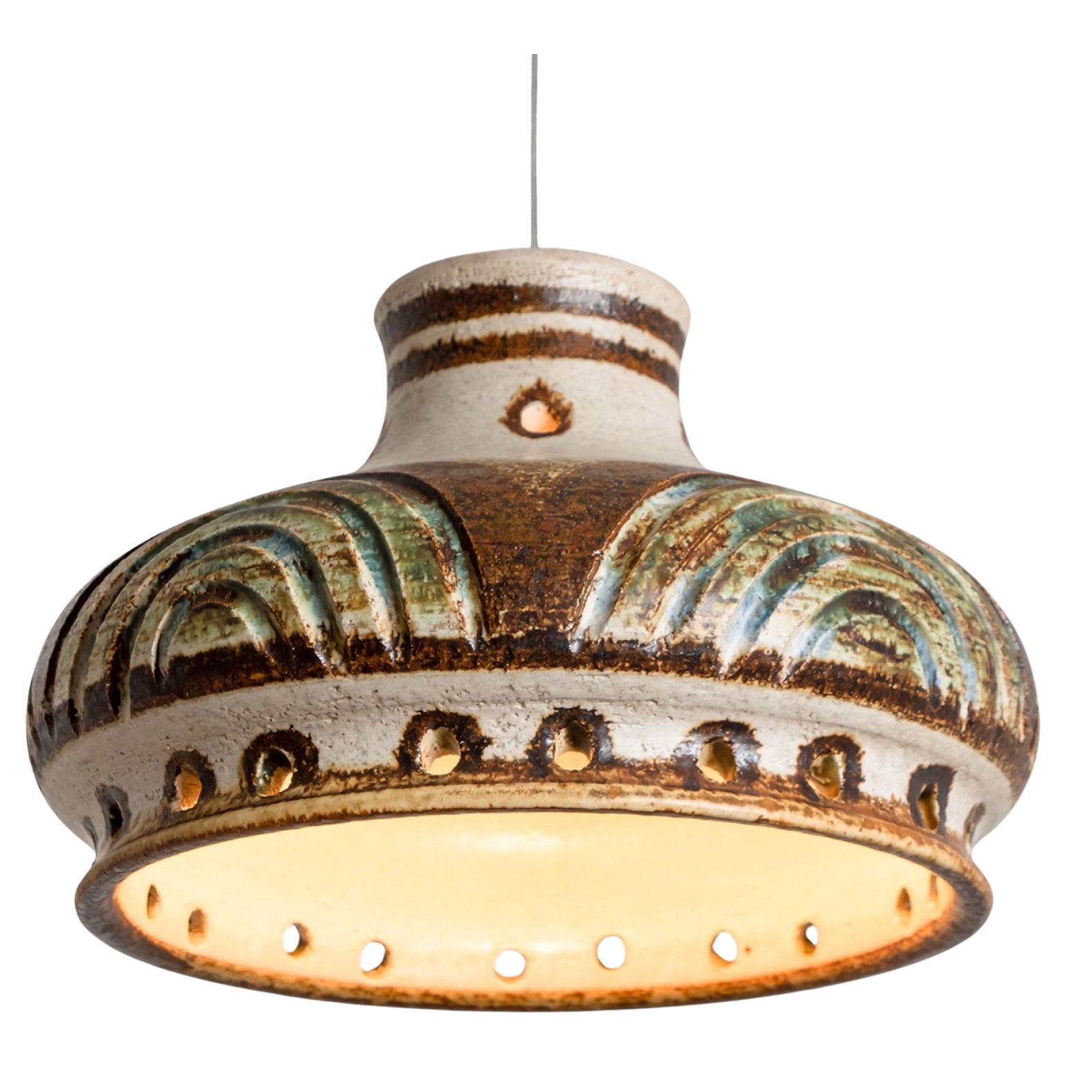 Bulb Beige Blue Ceramic Pendant Light, Denmark, 1970 For Sale at 1stDibs