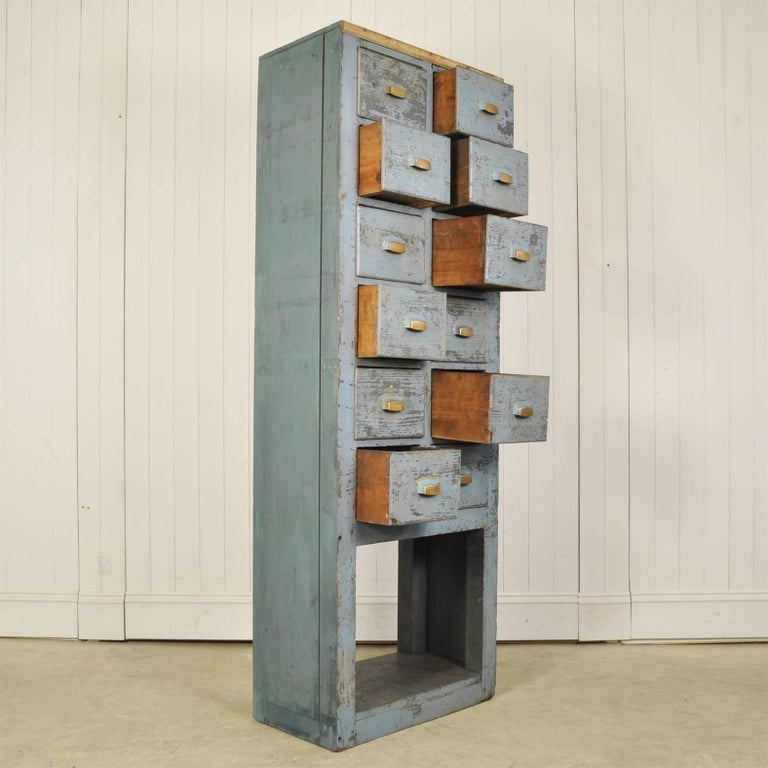 Tall Industrial Blue English Workshop Drawers For Sale at 1stDibs