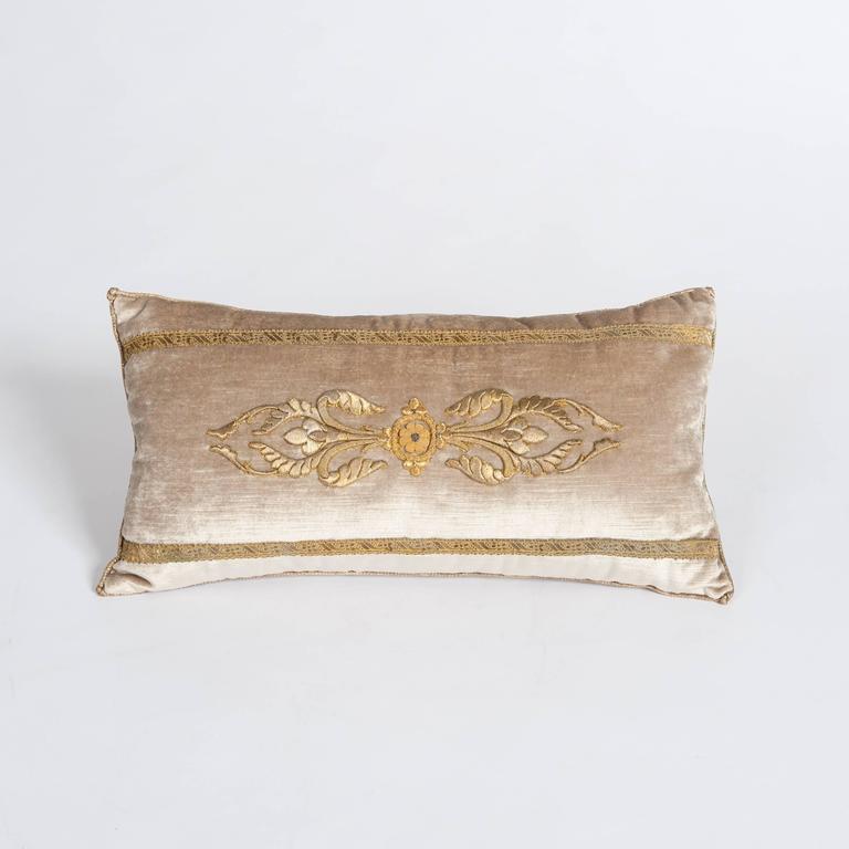 Pair of Champagne-Beige Colored Velvet Pillows with Antique Metallic ...