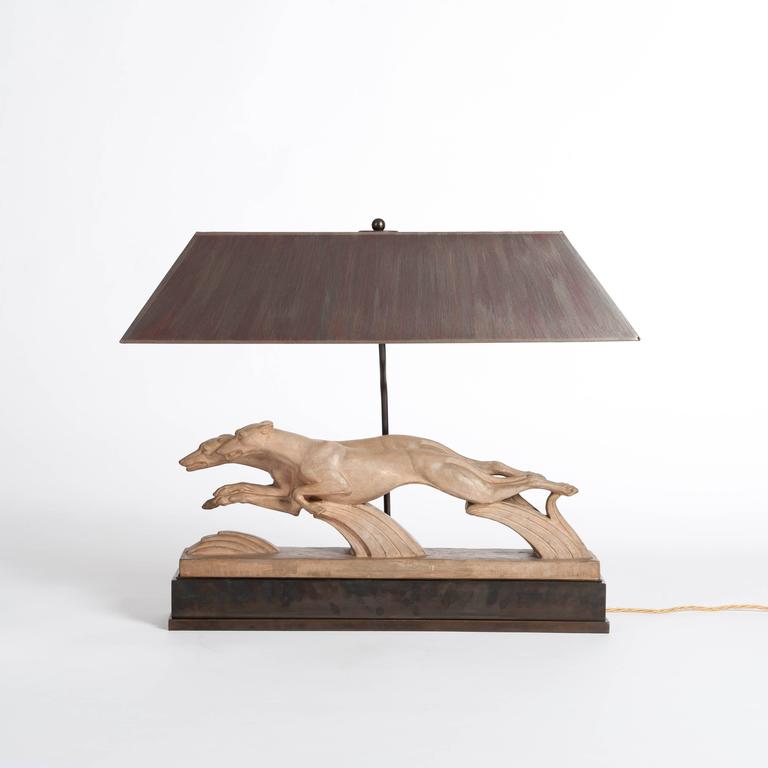 Art Deco Table Lamp of Greyhounds in Terracotta, Signed H. Bargas Brown ...