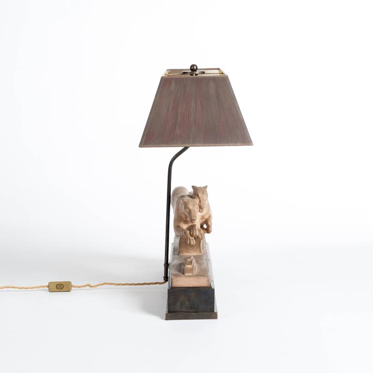 Art Deco Table Lamp of Greyhounds in Terracotta, Signed H. Bargas Brown ...
