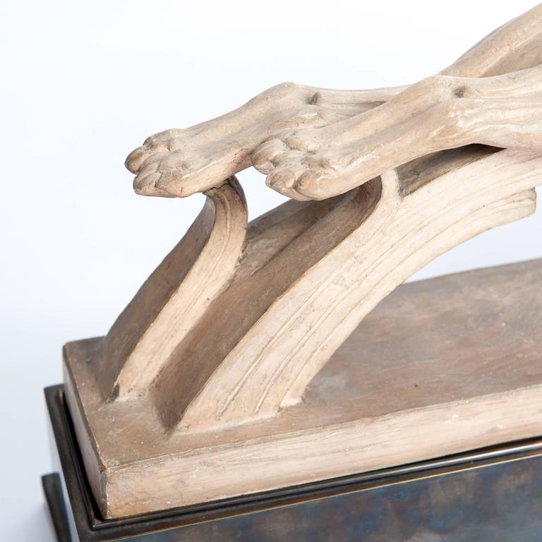 Art Deco Table Lamp of Greyhounds in Terracotta, Signed H. Bargas Brown ...