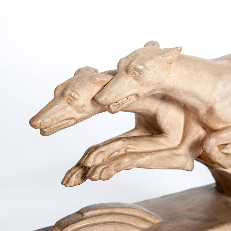 Art Deco Table Lamp of Greyhounds in Terracotta, Signed H. Bargas Brown ...