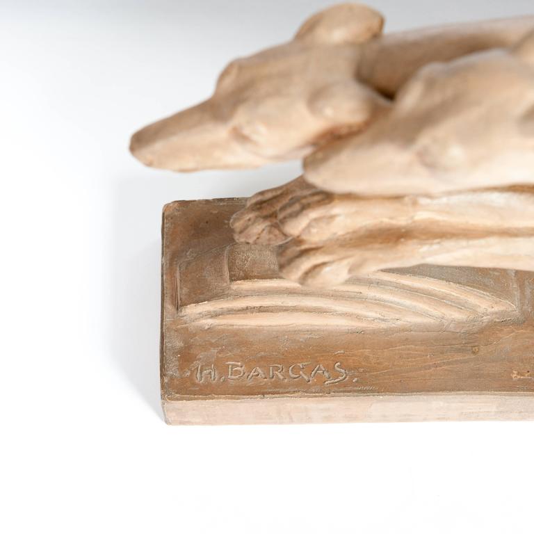 Art Deco Table Lamp of Greyhounds in Terracotta, Signed H. Bargas Brown ...