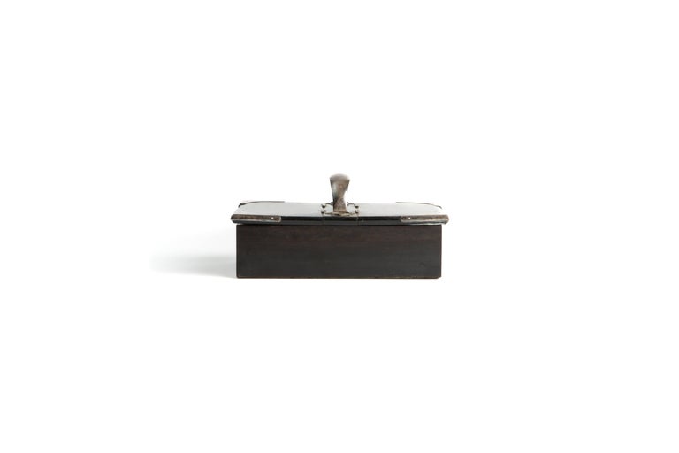 Small English Wood and Metal Box with Dual Lids For Sale at 1stDibs