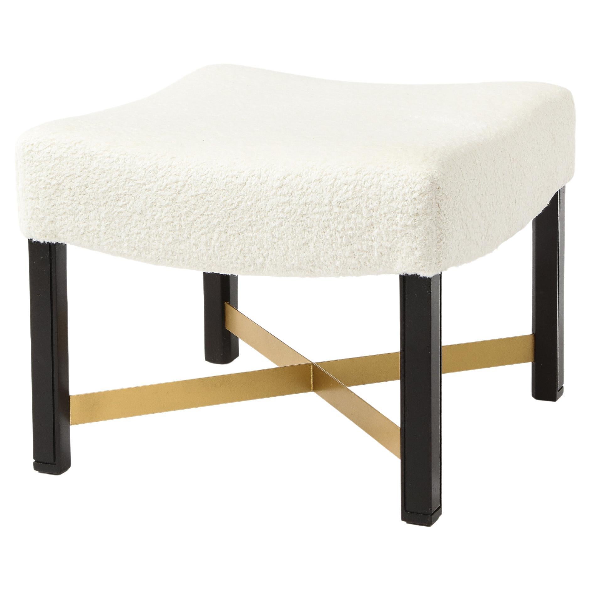 Square Brass And Suede Ottomans at 1stDibs