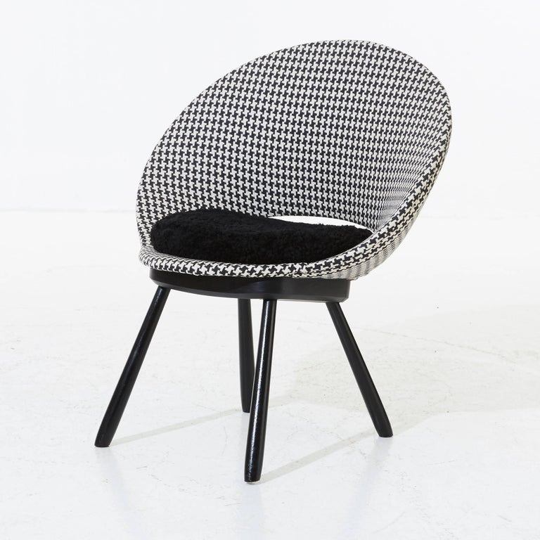 Swedish Chair, 1950s, Houndstooth Pattern with Sheepskin Seat For Sale ...