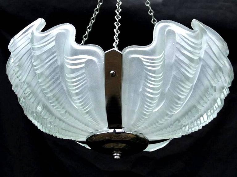 English 1930s Art Deco White Opaque Shell Ceiling Light Pendant at 1stDibs