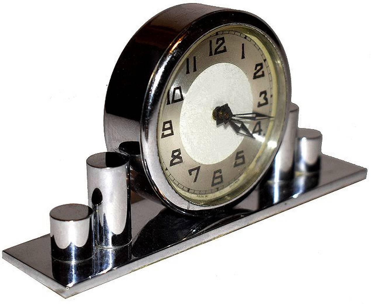 Miniature 1930s French Art Deco Chrome Clock at 1stDibs
