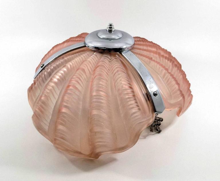 English 1930s Art Deco Shell Cranberry Ceiling Light at 1stDibs