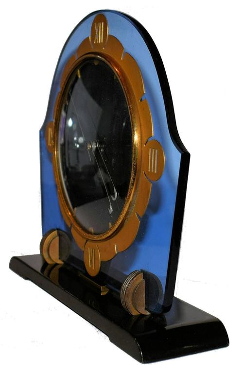 Original Art Deco Blue Glass English Clock For Sale At 1stdibs