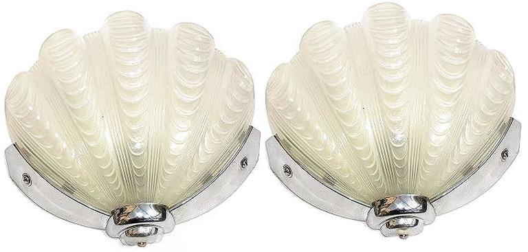 1930s Art Deco Opaque Pair of English Shell Wall Light Sconces at 1stDibs