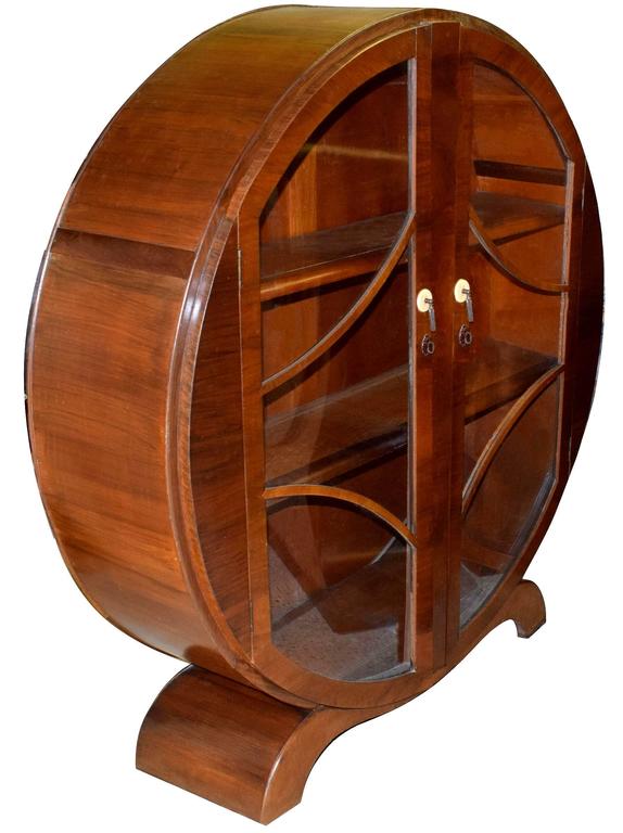Original English 1930s Art Deco Circular Display Cabinet in Walnut at ...