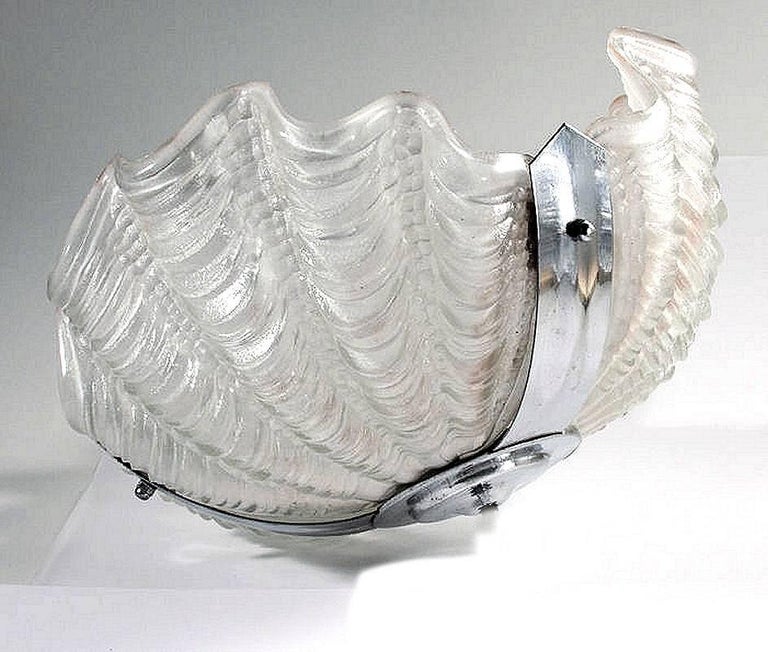 English 1930s Art Deco White Opaque Shell Ceiling Light Pendant at 1stDibs