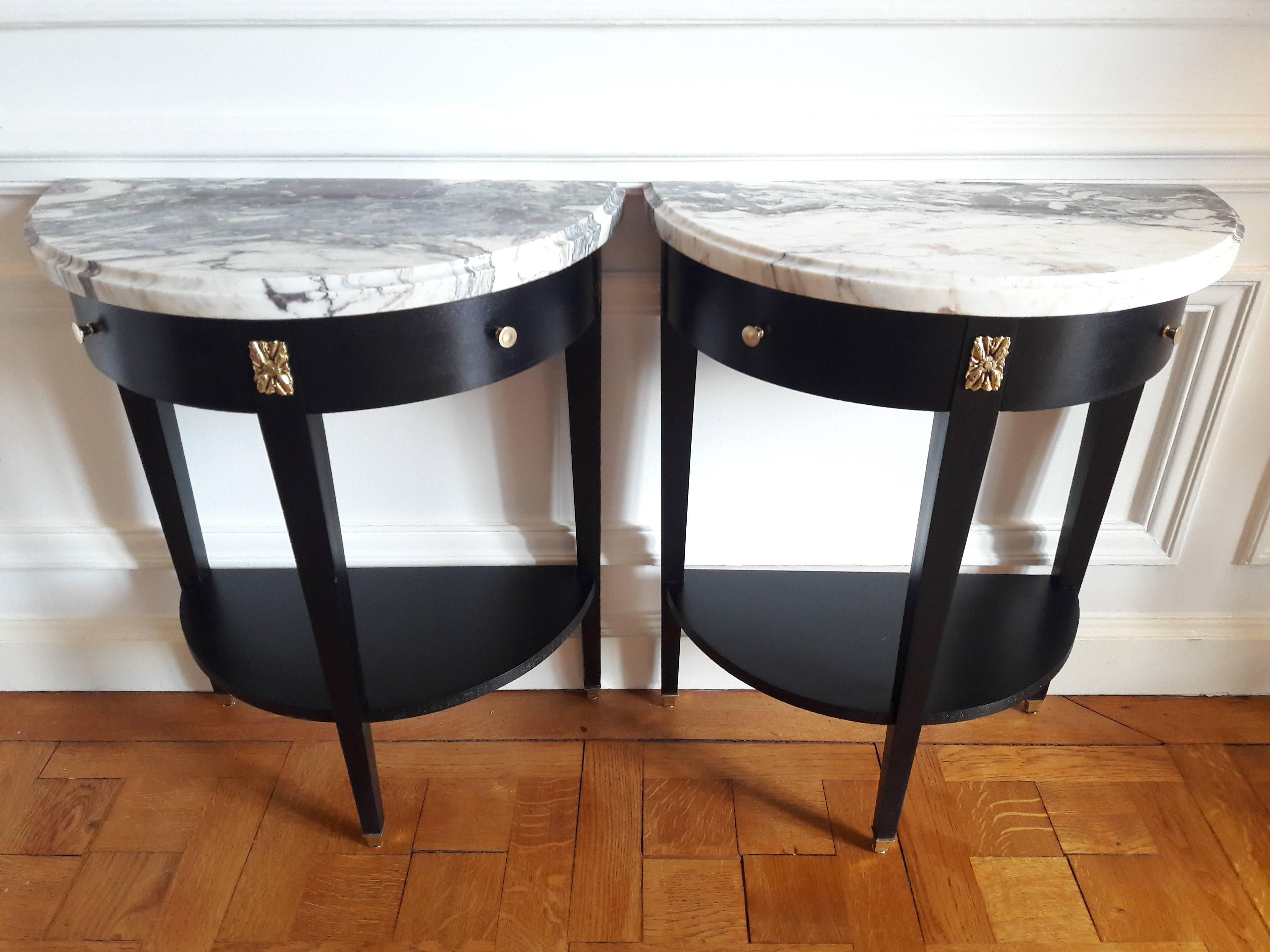 Pair of French Louis XVI Style Directoire Marble Demilune Nightstands ...