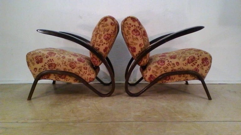 1930 Pair of Rare Jindrich Halabala H-275 Art Deco Armchairs and Coffee ...