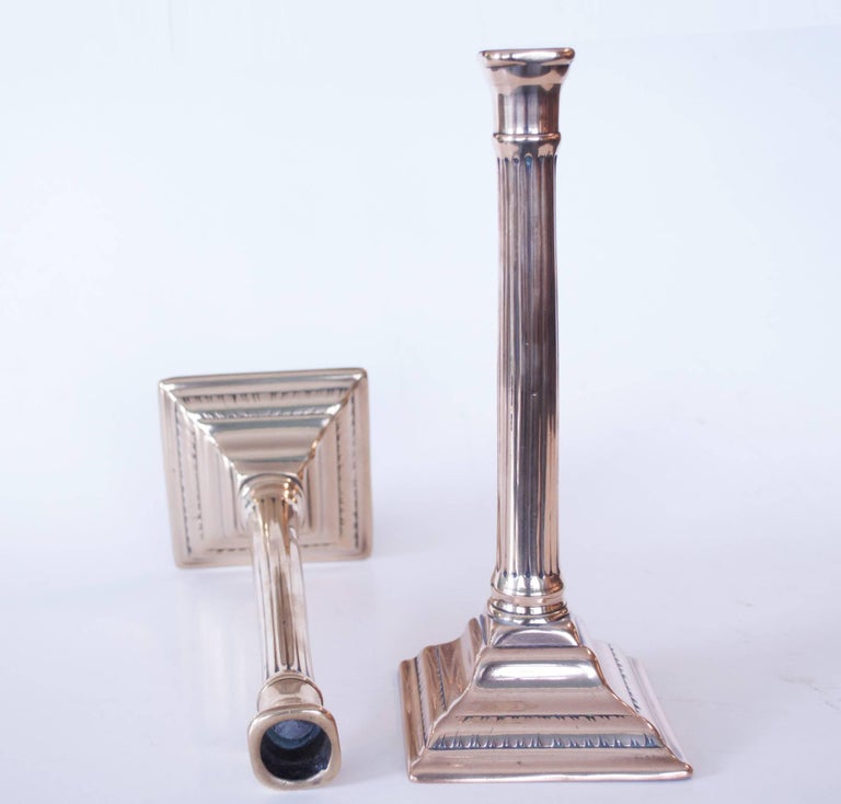 Pair of Bell Metal Square Base Candlesticks at 1stDibs