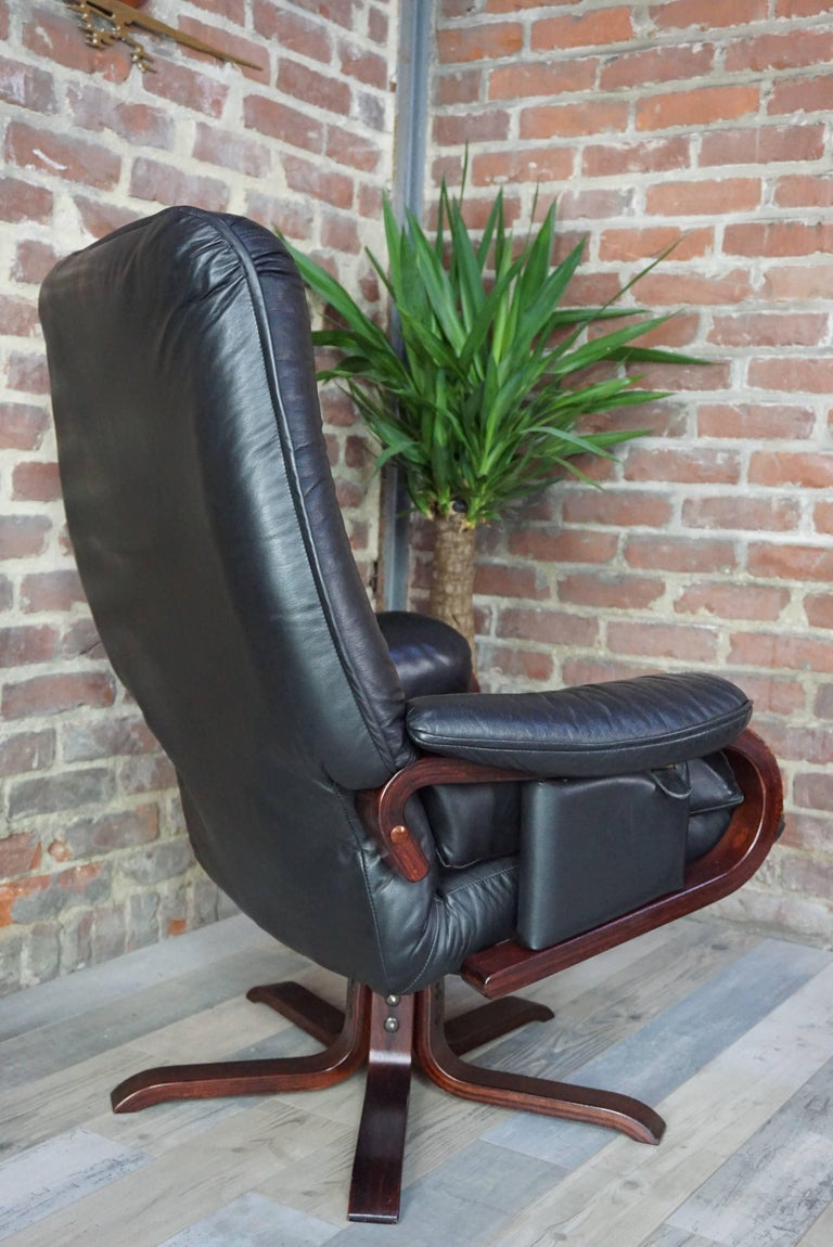 Set of Scandinavian Leather Recliner Armchair and Ottoman at 1stDibs