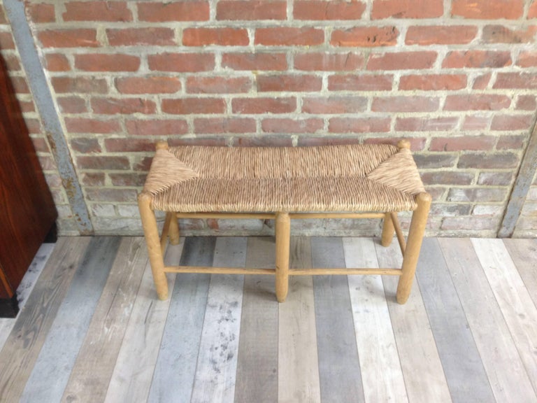 French Design of the 1950s Bench Wooden Straw and Wood at 1stDibs ...