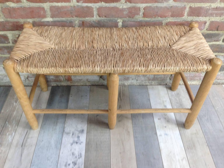 French Design of the 1950s Bench Wooden Straw and Wood at 1stDibs ...