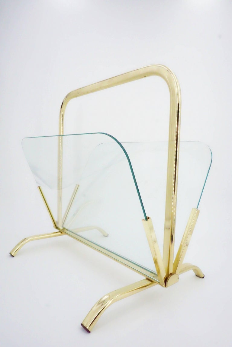 Glass And Brass Magazine Rack Hollywood Regency For Sale at 1stDibs