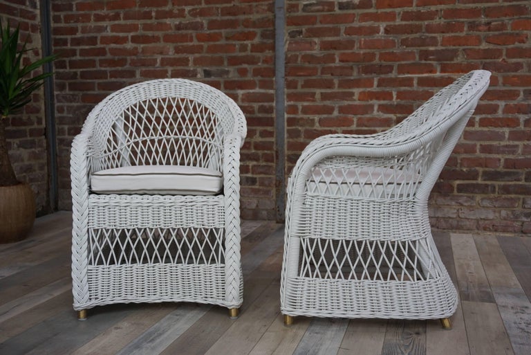 Set of Four White Wicker Rattan Armchairs at 1stDibs