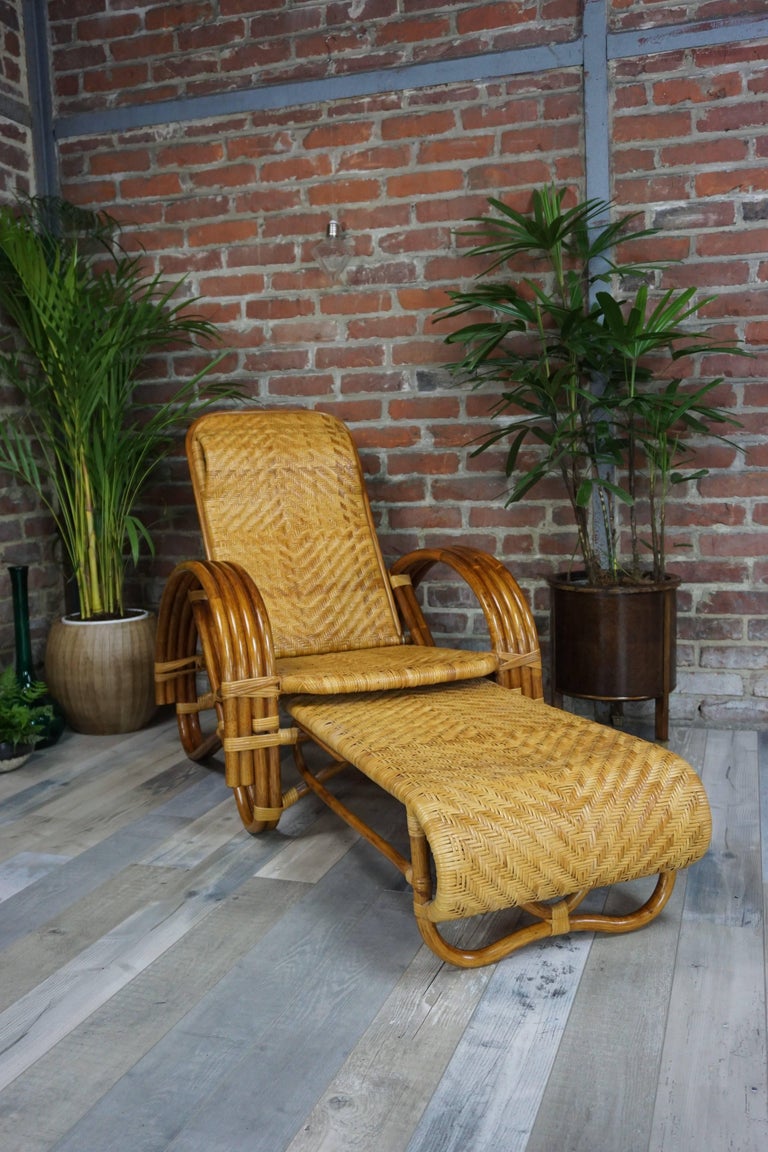Beautiful Rattan Lounger, Retractable Footrest at 1stDibs