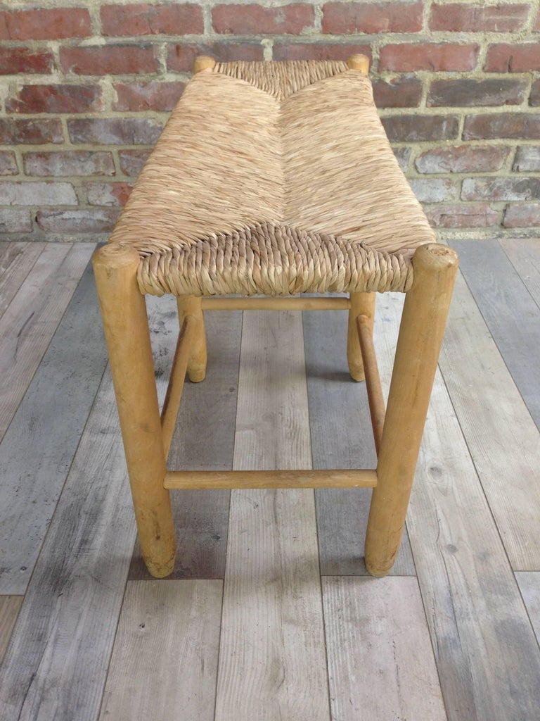 French Design of the 1950s Bench Wooden Straw and Wood at 1stDibs ...
