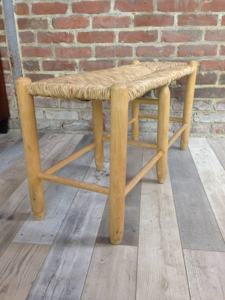 French Design of the 1950s Bench Wooden Straw and Wood at 1stDibs ...