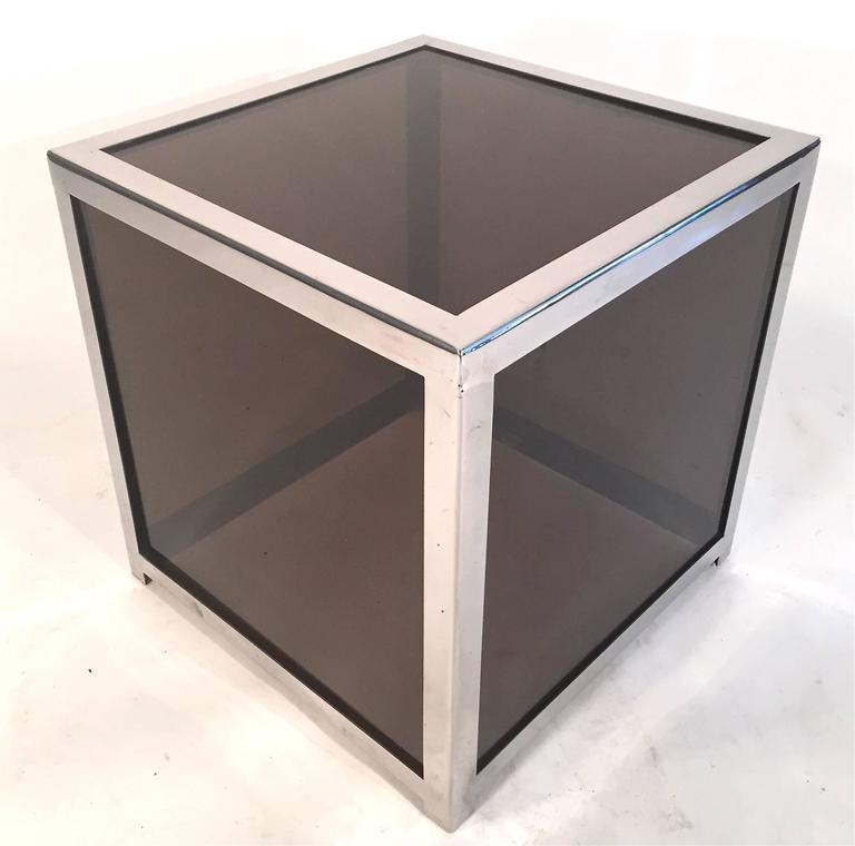 Chrome Trimmed Smoked Acrylic Cube Table Attributed to Alessandro ...