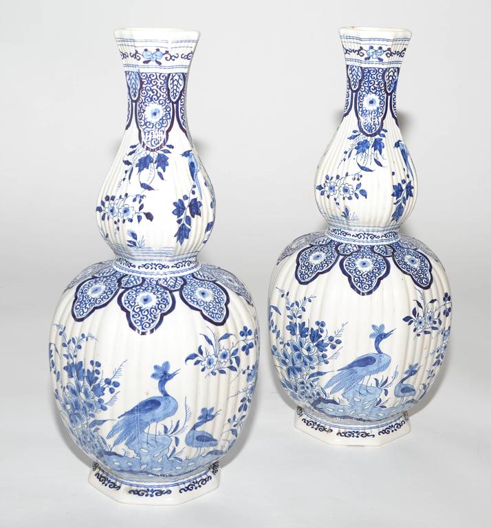 Pair of Delft Double Gourd Vases at 1stDibs