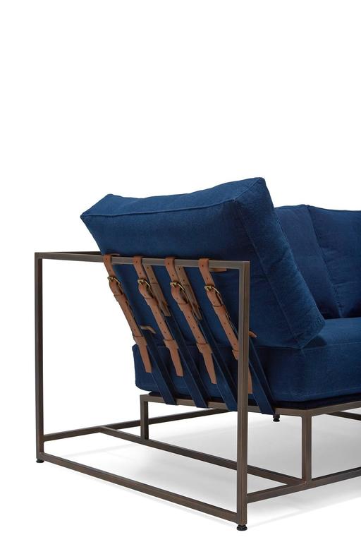 Hand-Dyed Indigo Canvas and Antique Copper Two-Seat Sofa For Sale at ...