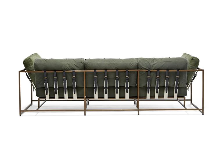 Vintage Military Canvas and Antique Brass Three Piece Sofa For Sale at ...