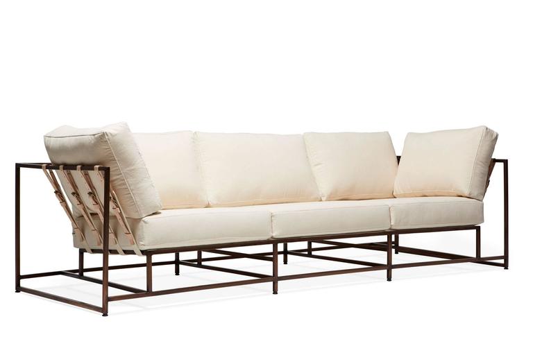 Natural Canvas and Antique Copper Sofa For Sale at 1stdibs