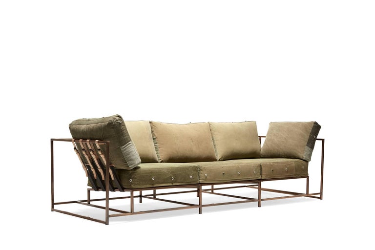 Vintage Military Canvas and Antique Copper Three-Piece Sofa For Sale at ...