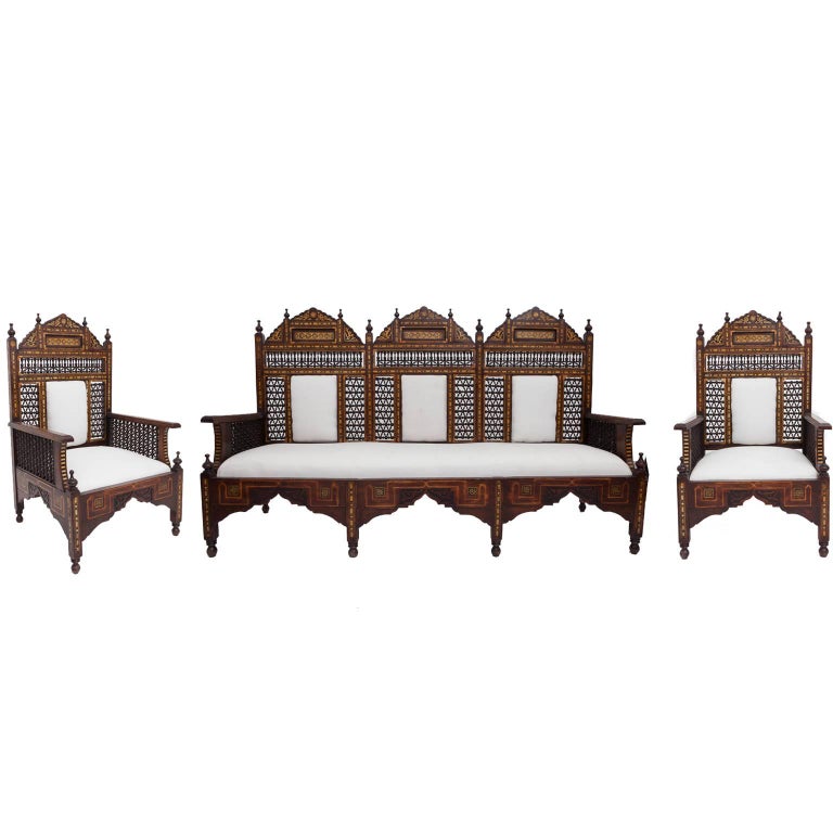 Hand-Carved Bugatti Style Sofa Suite For Sale at 1stDibs