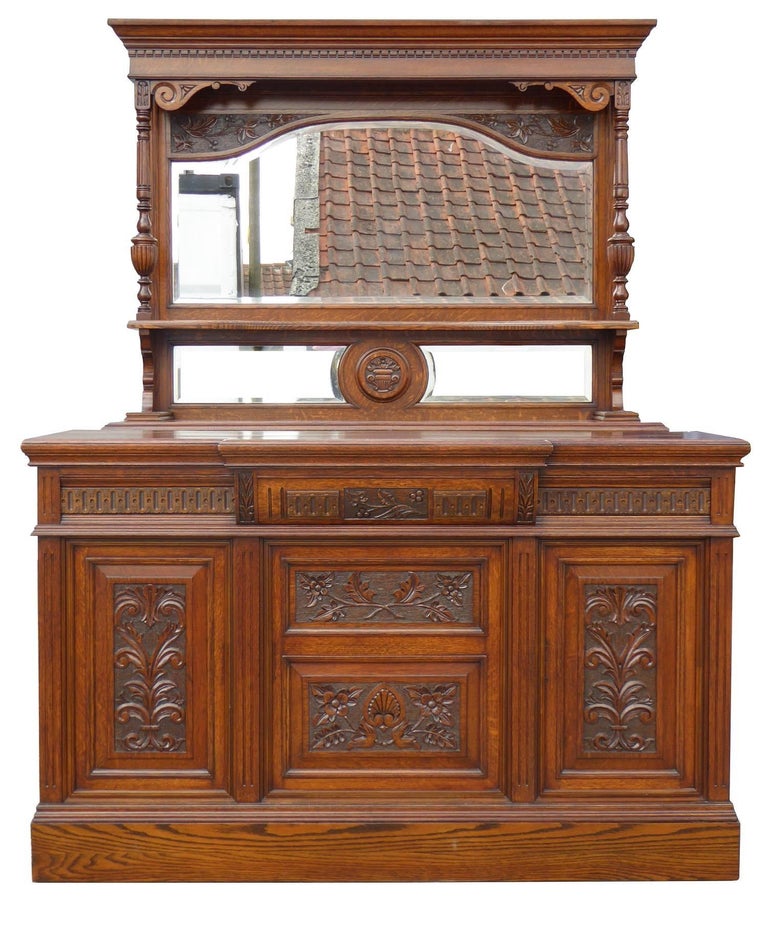 English Made Victorian Solid Oak Carved Front and Back Bar at 1stDibs