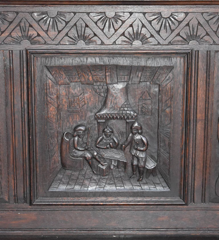 19th Century Carved Oak Monks Bench at 1stDibs