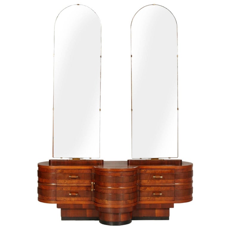 1920s Art Deco Console by Gaetano Borsani with Adjustable Mirrors, Burl ...