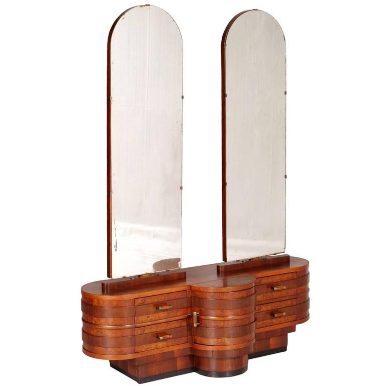 1920s Art Deco Console by Gaetano Borsani with Adjustable Mirrors, Burl ...